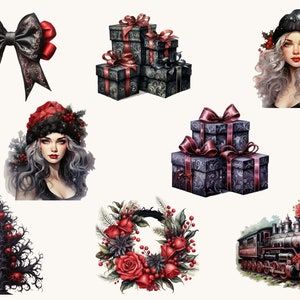 Watercolor Red Gothic Christmas Clipart: 32 PNG Designs (digital ...