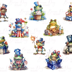 4th of July Watercolor Frog Clipart Clipart Bundle - Etsy