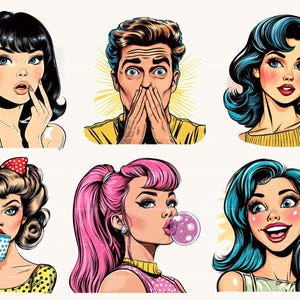 Pop Art Characters Clipart: 30 PNG Watercolor Designs (digital Download ...