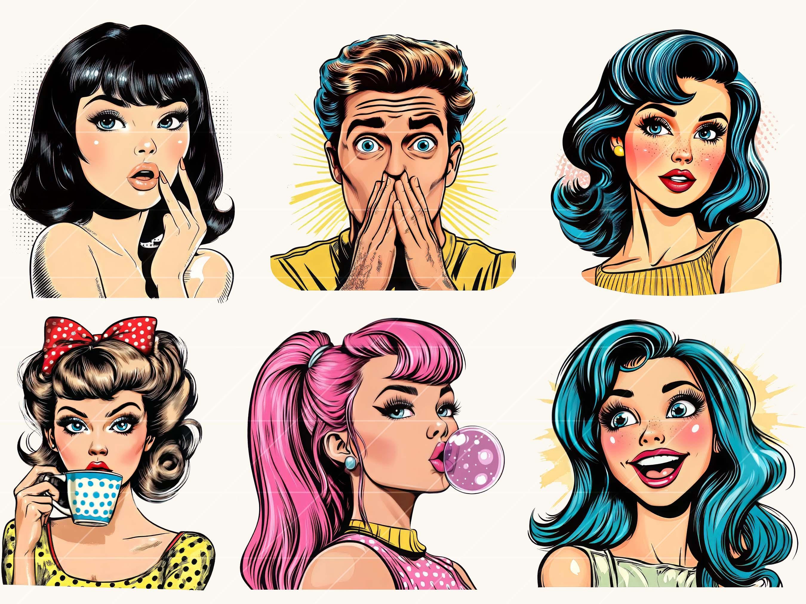 Pop Art Characters Clipart: 30 PNG Watercolor Designs (digital Download ...