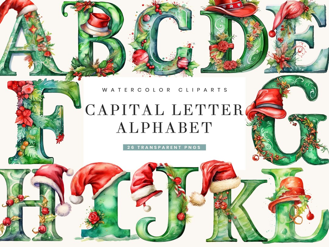 26 Watercolor Capital Letter Alphabet Clipart Bundle Sublimation ...