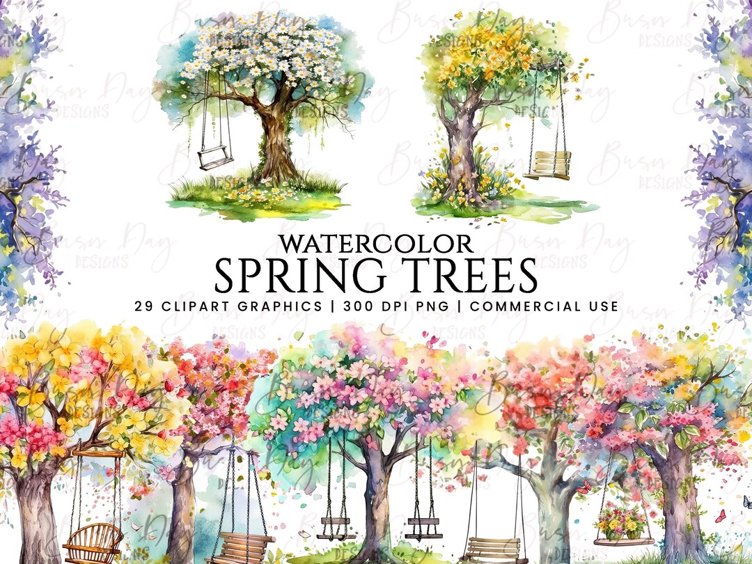 29 Watercolor Spring Trees Clipart Bundle, Digital Download, Digital ...