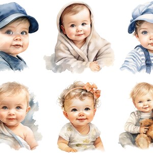 25 Watercolor Cute Babies Clipart Bundle Sublimation Designs Digital ...
