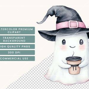 24 Watercolor Halloween Cute Ghost Clipart Bundle Sublimation Designs ...