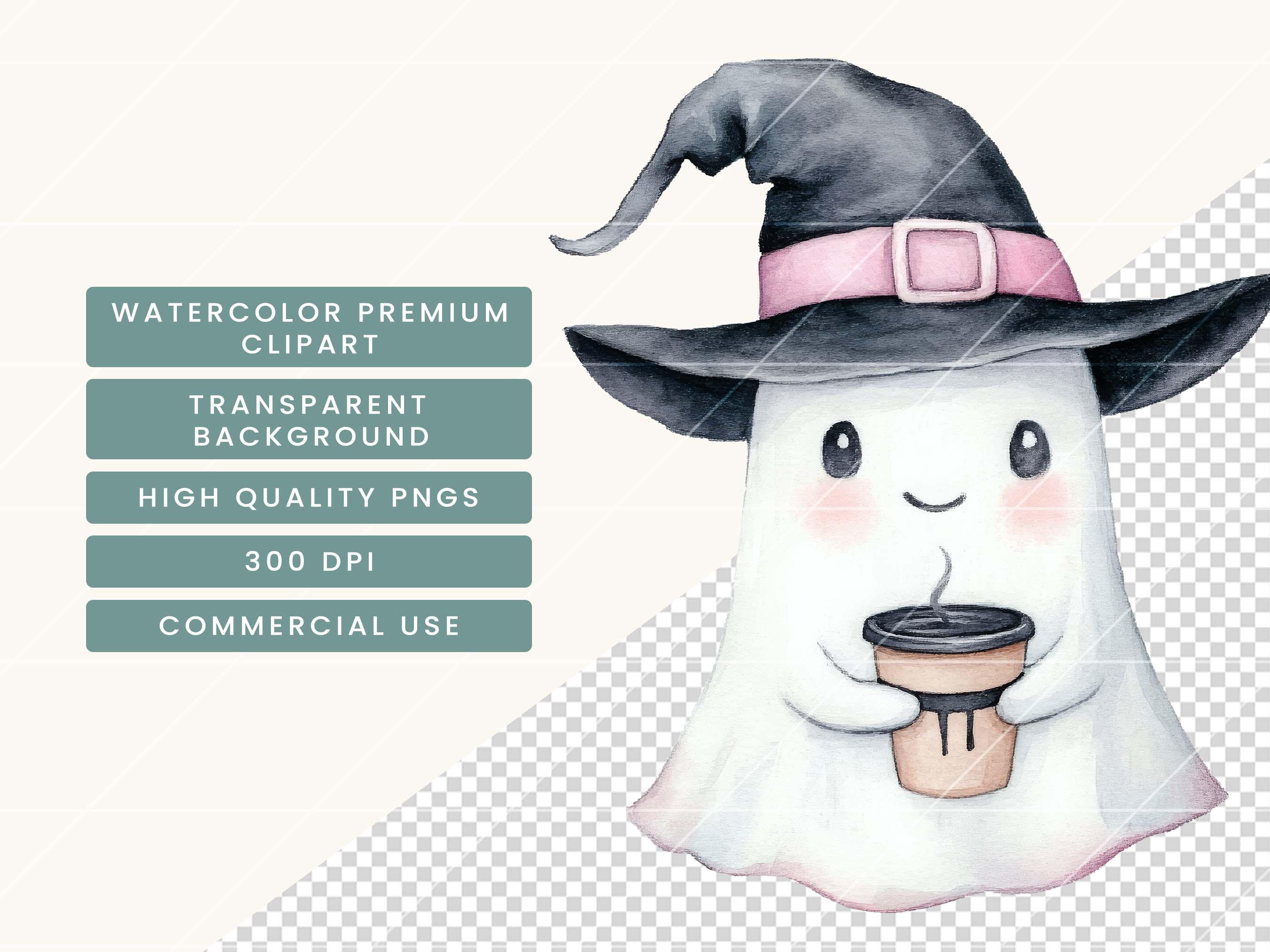 24 Watercolor Halloween Cute Ghost Clipart Bundle Sublimation Designs ...