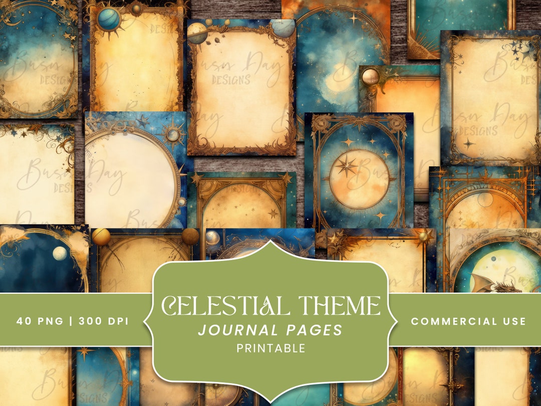40 Celestial Theme Vintage Paper Bundle, Digital Scrapbooking, Digital ...