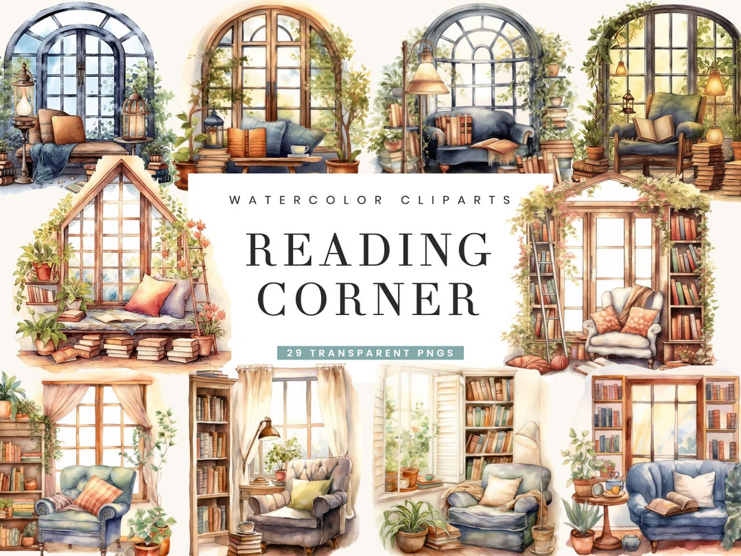 29 Watercolor Cozy Reading Corner Clipart Bundle Sublimation Designs ...