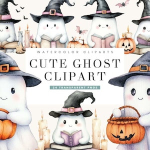24 Watercolor Halloween Cute Ghost Clipart Bundle Sublimation Designs ...