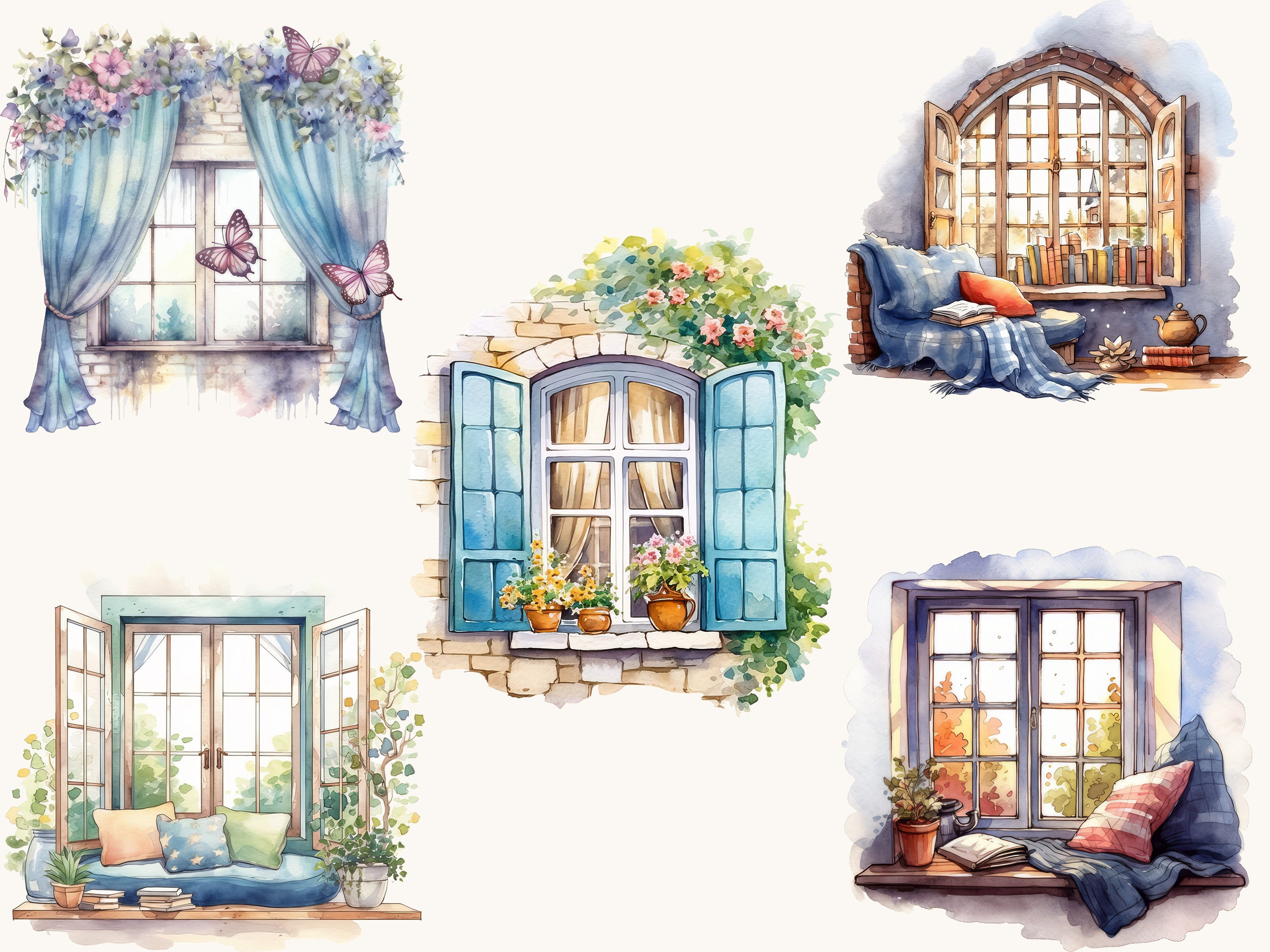 Watercolor Cottagecore Window Clipart Bundle (digital Download) - Etsy