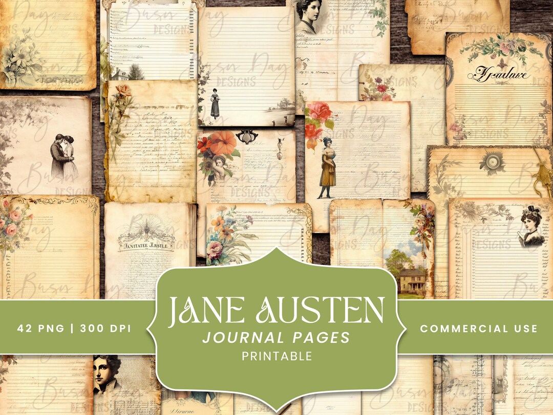 42 Jane Austen Journal Paper Bundle, Digital Scrapbooking, Digital ...