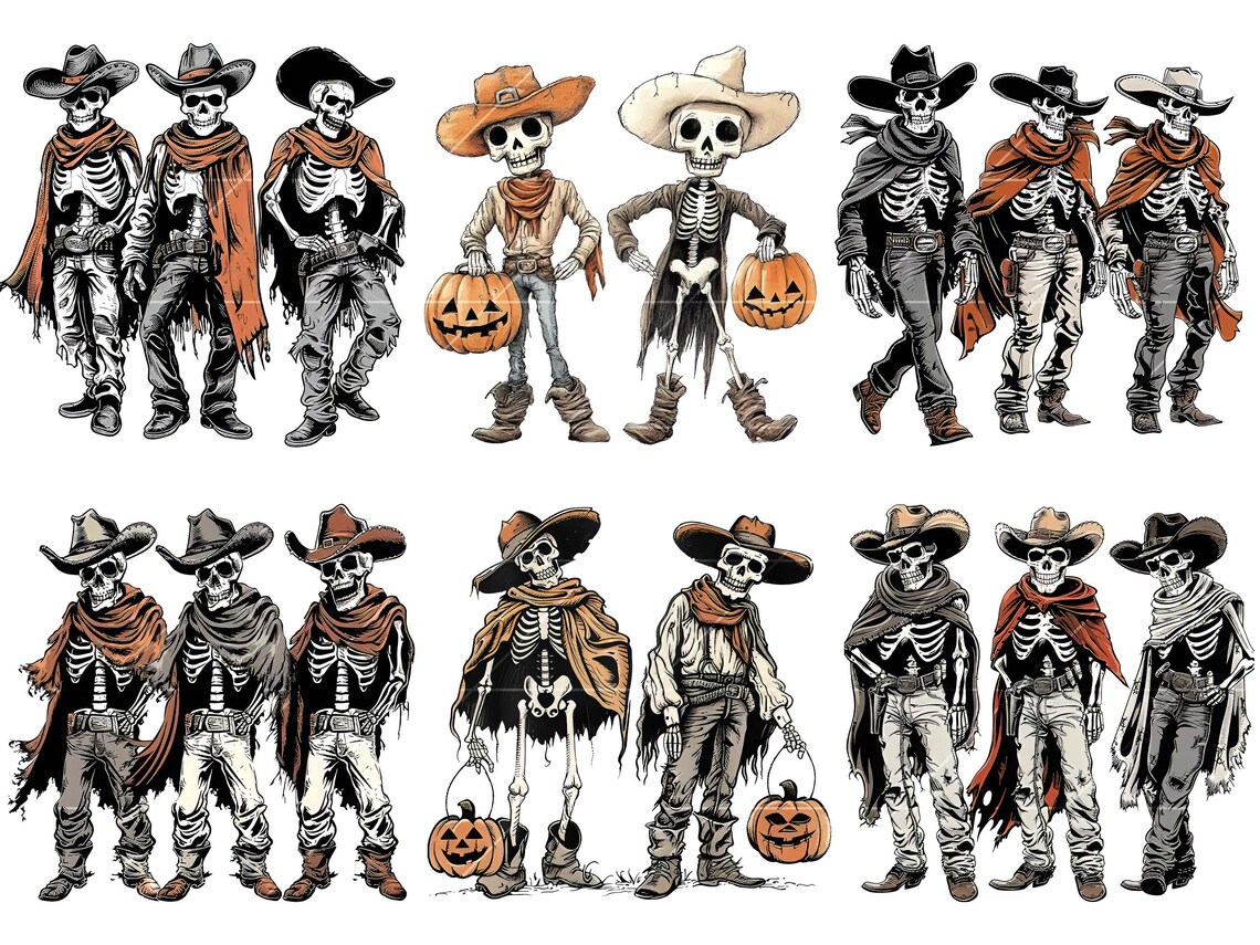 Western Halloween Clipart: Howdy Ghouls, Cowboy Skeletons (digital ...
