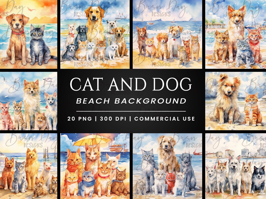 20 Watercolor Cats and Dogs Background Graphic Bundle, Digital Download ...