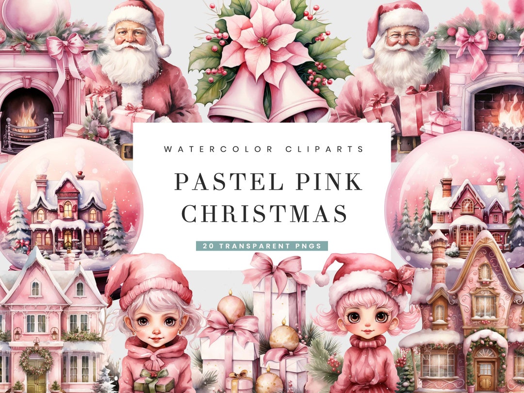 20 Watercolor Pastel Pink Christmas Clipart Bundle Digital Download ...