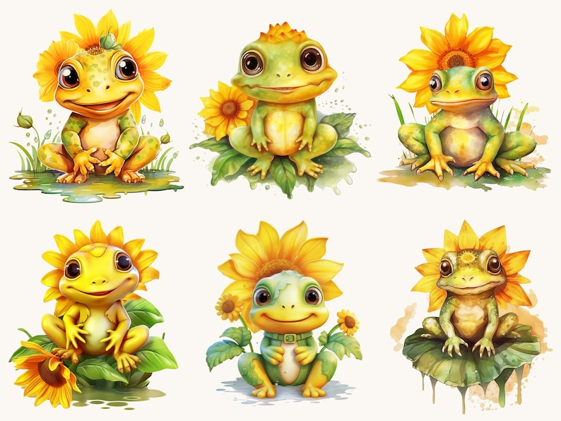 Watercolor Baby Frog Sunflower Clipart Bundle (digital Download) - Etsy