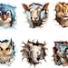 Animals Peeking Clipart Bundle: Break Wall PNG Designs (digital ...