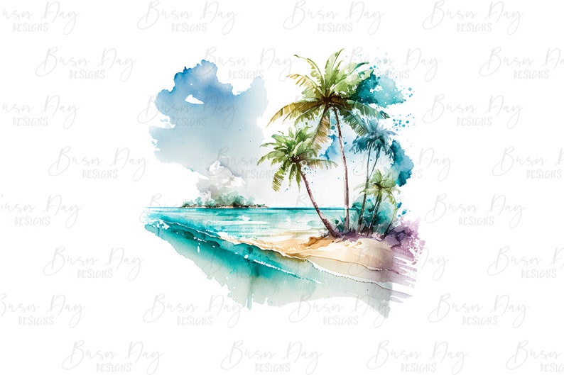 Watercolor Tropical Island Clipart: Vintage Hawaiian Scenes (12 PNG) - Etsy