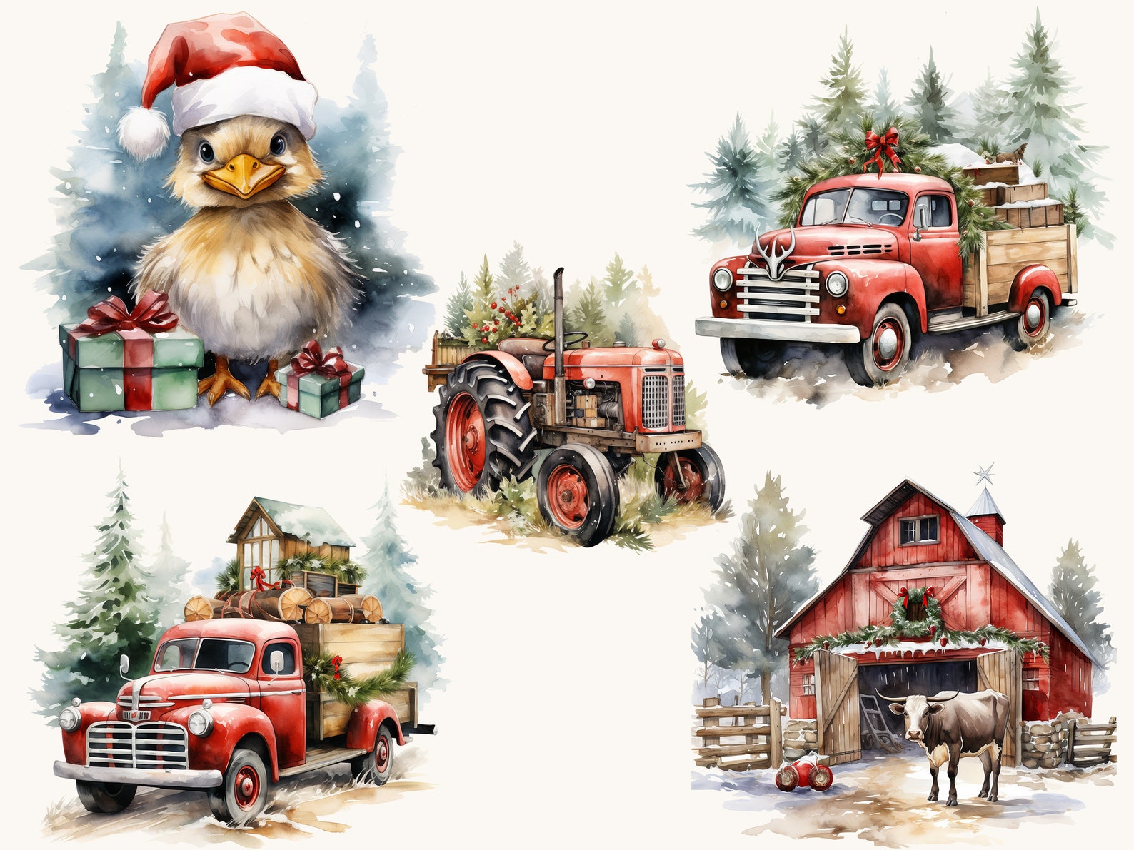 Watercolor Cottage Farm Christmas Clipart Bundle (digital Download) - Etsy