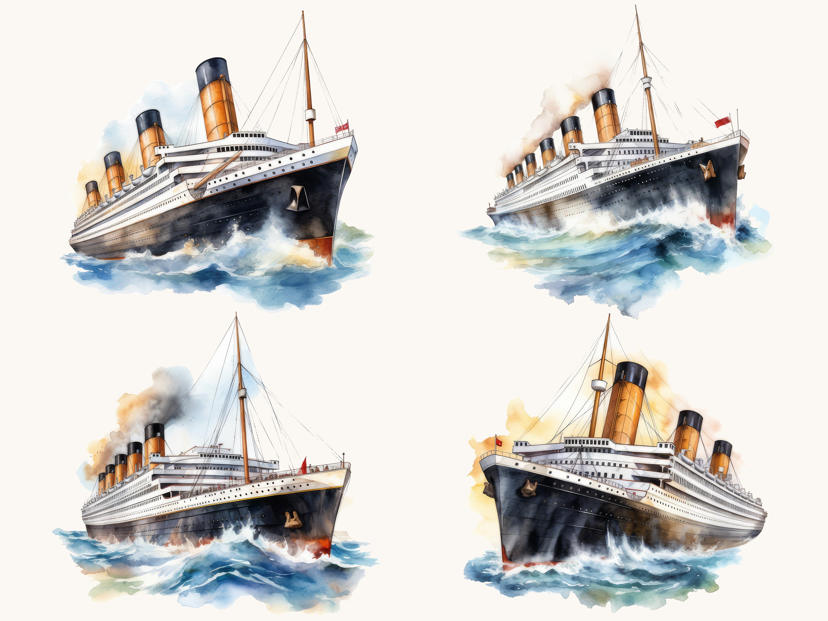 Watercolor Titanic Clipart Bundle: Ocean Liner Designs (digital ...