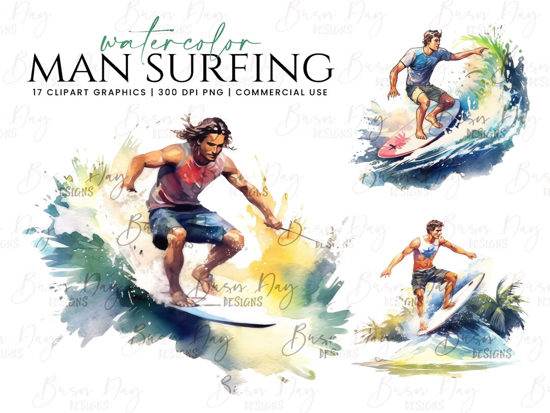 Watercolor Man Surfing Clipart Bundle Sublimation Designs - Etsy