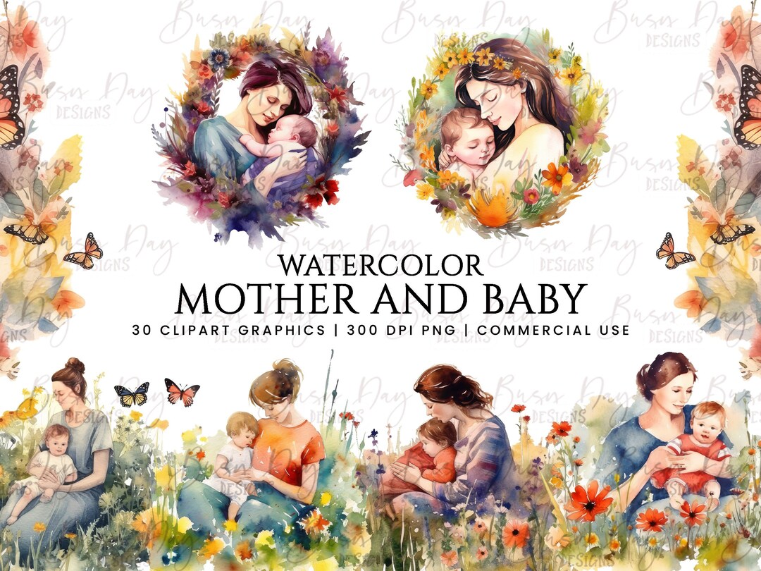 30 Watercolor Mother and Baby Vol 2 Clipart , Watercolor Clipart ...