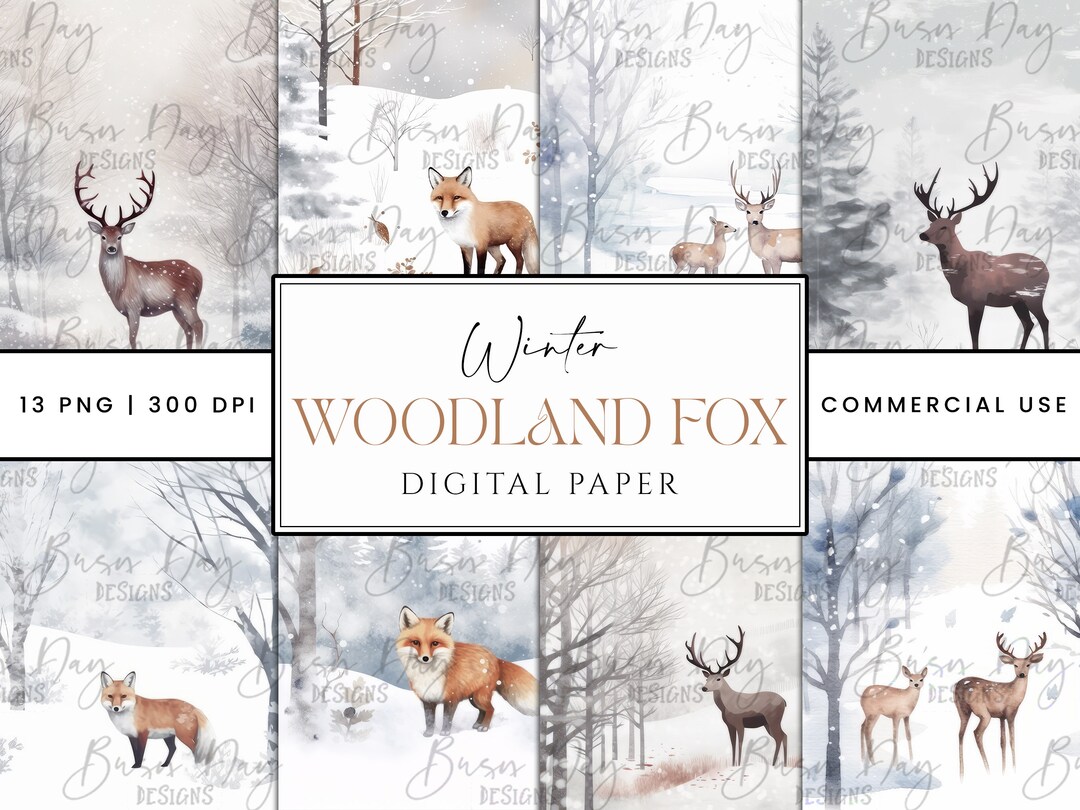 Winter Woodland Fox Digital Paper: Printable Backgrounds (digital ...
