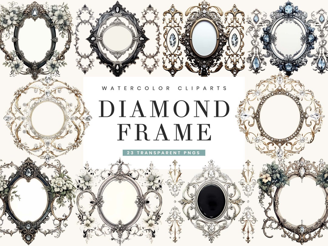 23 Watercolor White Diamond Frame Clipart Bundle Instant Download ...