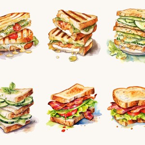 30 Watercolor Sandwiches Clipart Bundle, Commercial Use, Digital ...