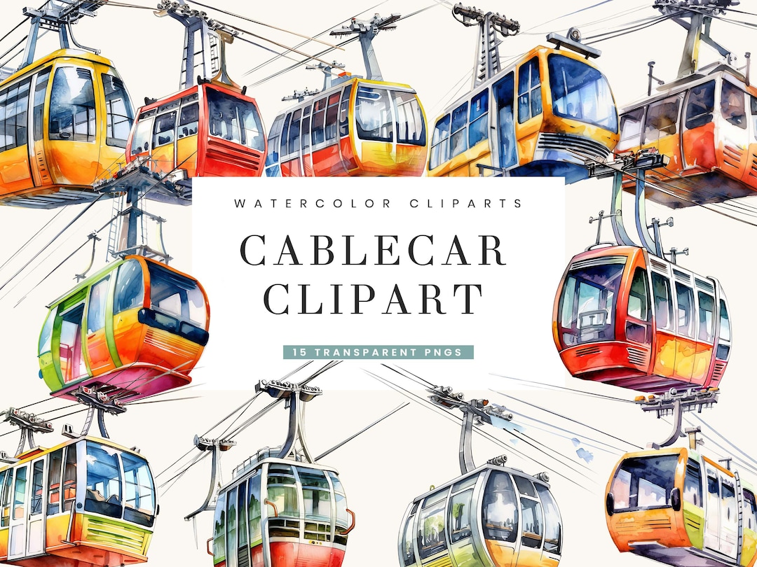 15 Watercolor Cable Car Clipart Bundle Digital Download Sublimation ...