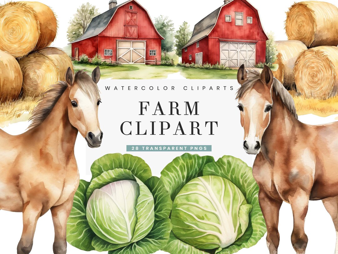 Watercolor Farm Clipart Bundle: 28 PNG Designs (digital Download) - Etsy
