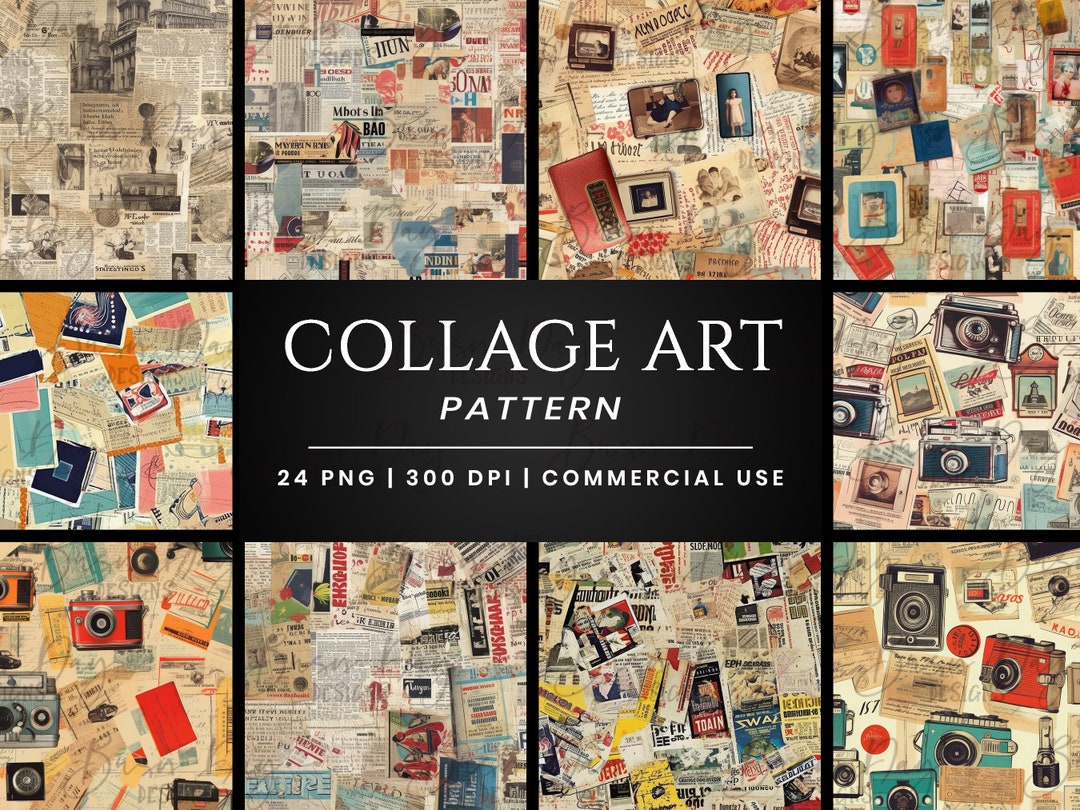 24 Collage Art Digital Paper , Digital Scrapbooking, Digital Prints ...