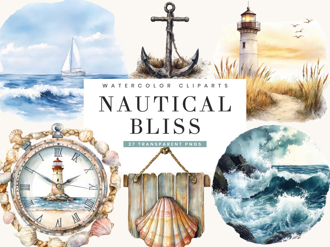 Watercolor Nautical Clipart Bundle: 27 PNG Designs (digital Download - Etsy