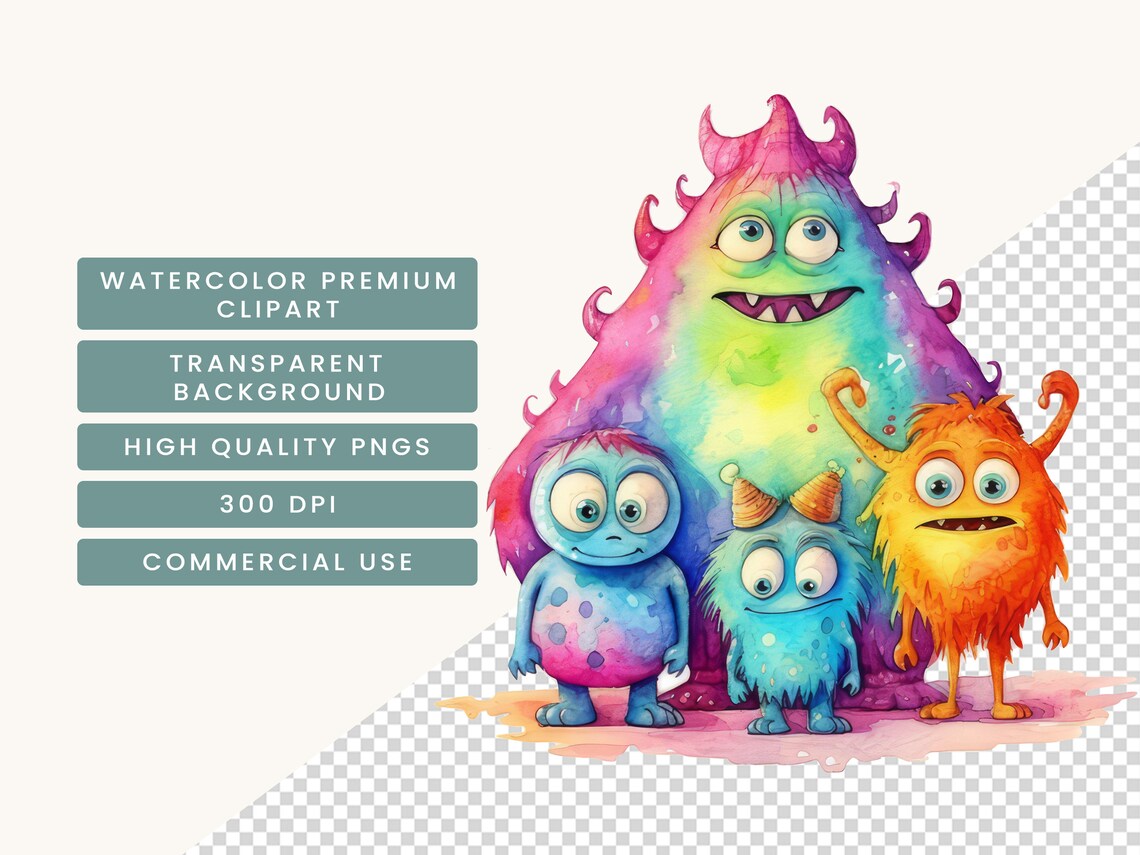 Watercolor Monster Family Clipart Bundle (digital Download) - Etsy