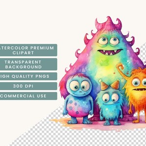 26 Watercolor Cute Monster Family Clipart Bundle, Digital Download ...