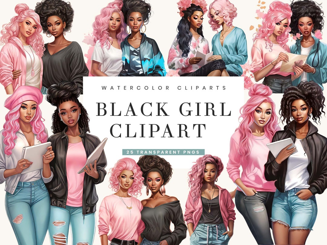 Watercolor Black Girl Clipart Bundle: Sublimation PNG Designs (digital ...