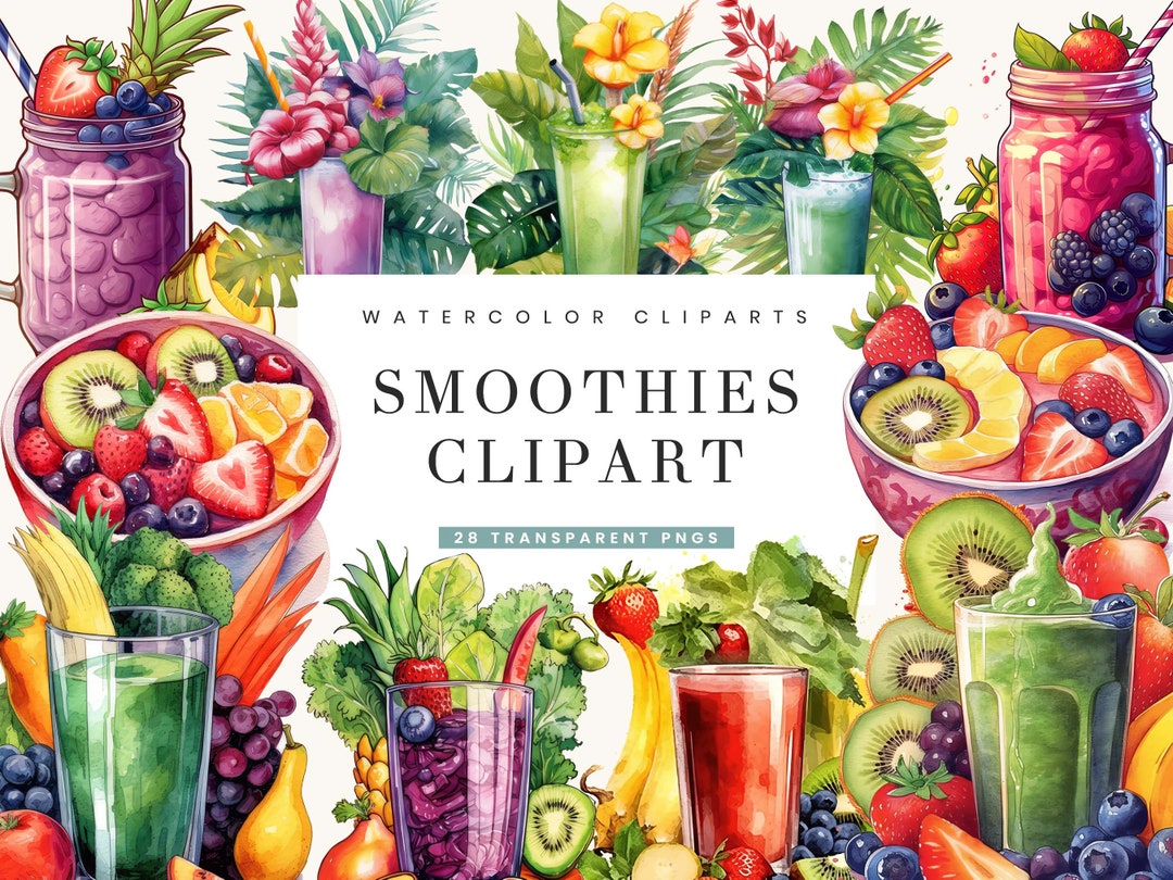28 Watercolor Smoothies Clipart Bundle, Watercolor Clipart, Digital ...