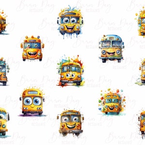 Watercolor Funny Faces School Bus Clipart Bundle, Digital Download ...