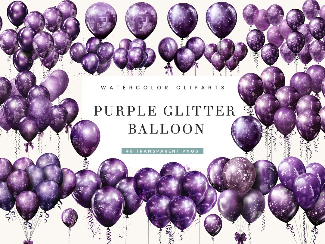 49 Purple Glitter Balloon Clipart Bundle, Instant Download, Sublimation ...