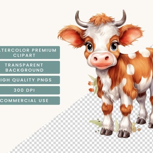 23 Watercolor Cute Baby Cartoon Cow Clipart Bundle, Digital Download ...