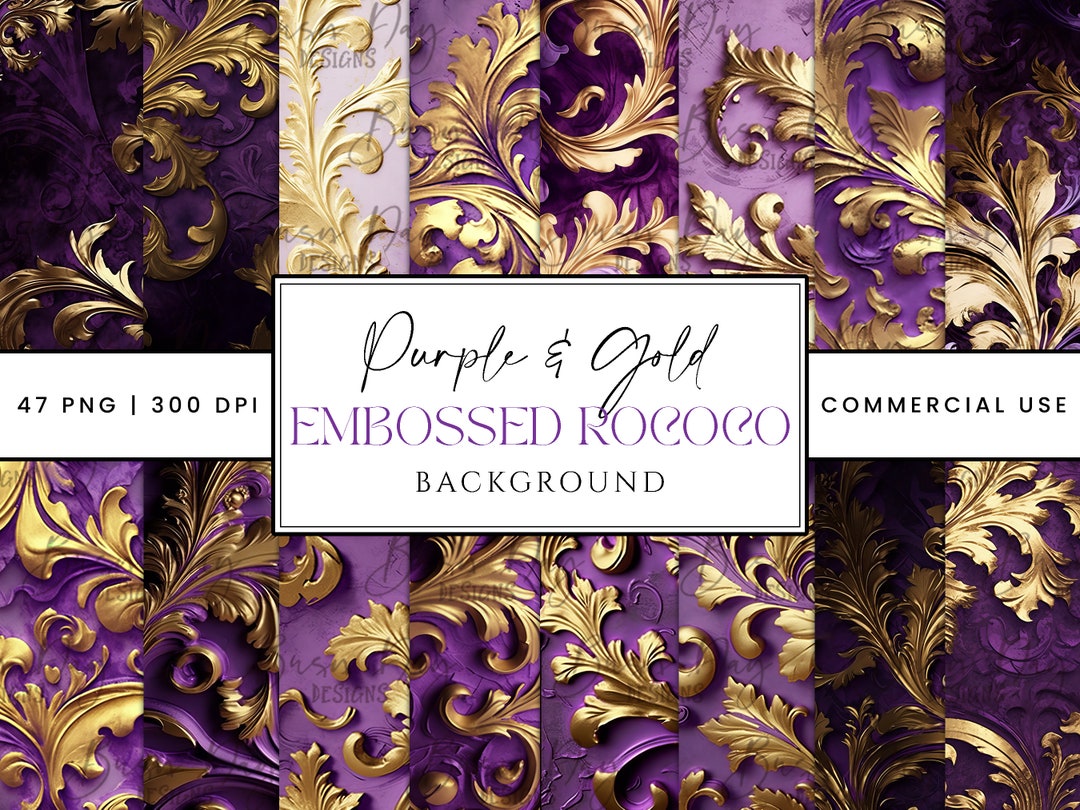 Purple and Gold Rococo Embossed Backgrounds: 47 PNG Designs (digital ...