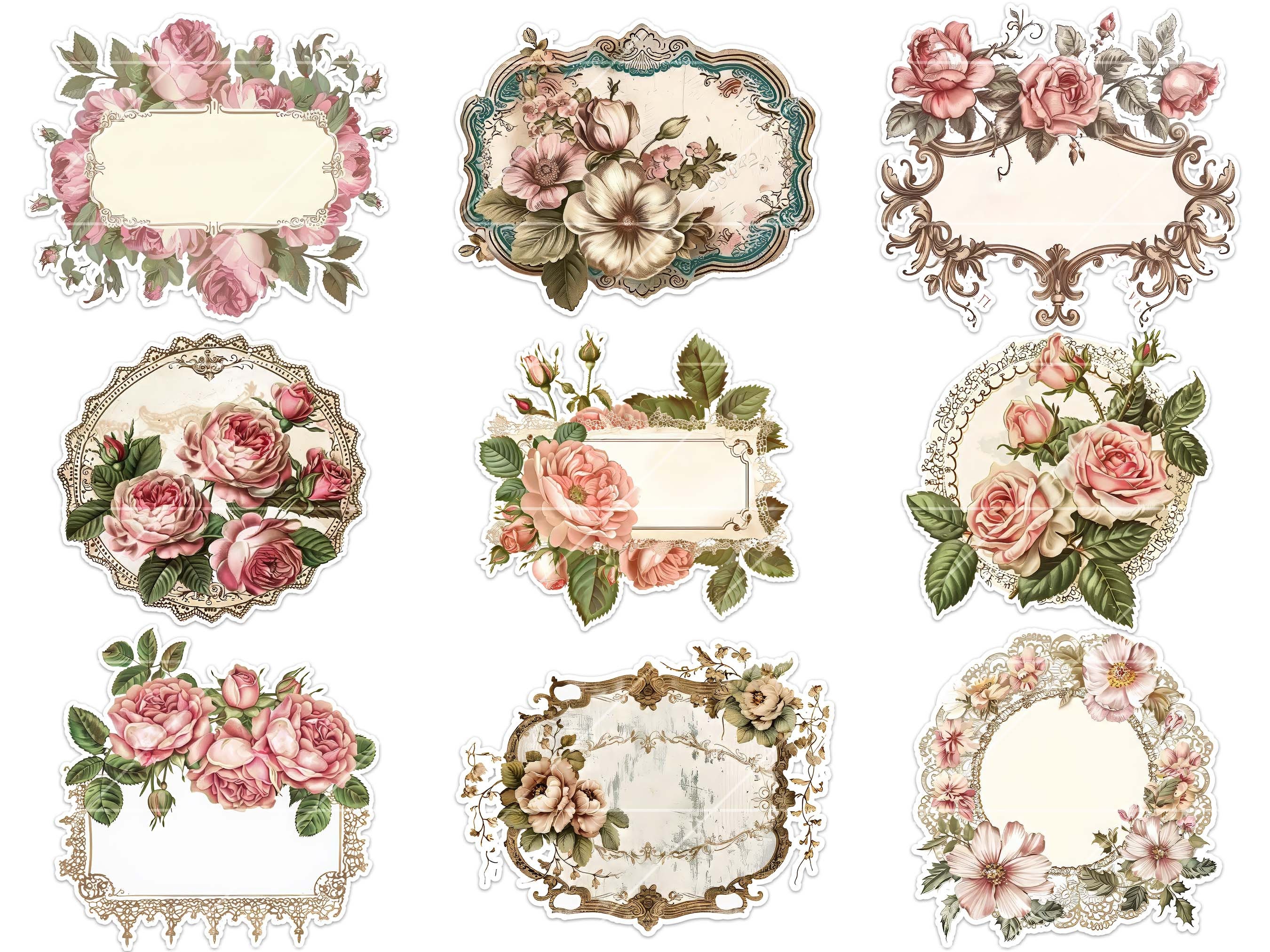 45 Vintage Shabby Chic Stickers: Floral Junk Journal Labels (digital ...