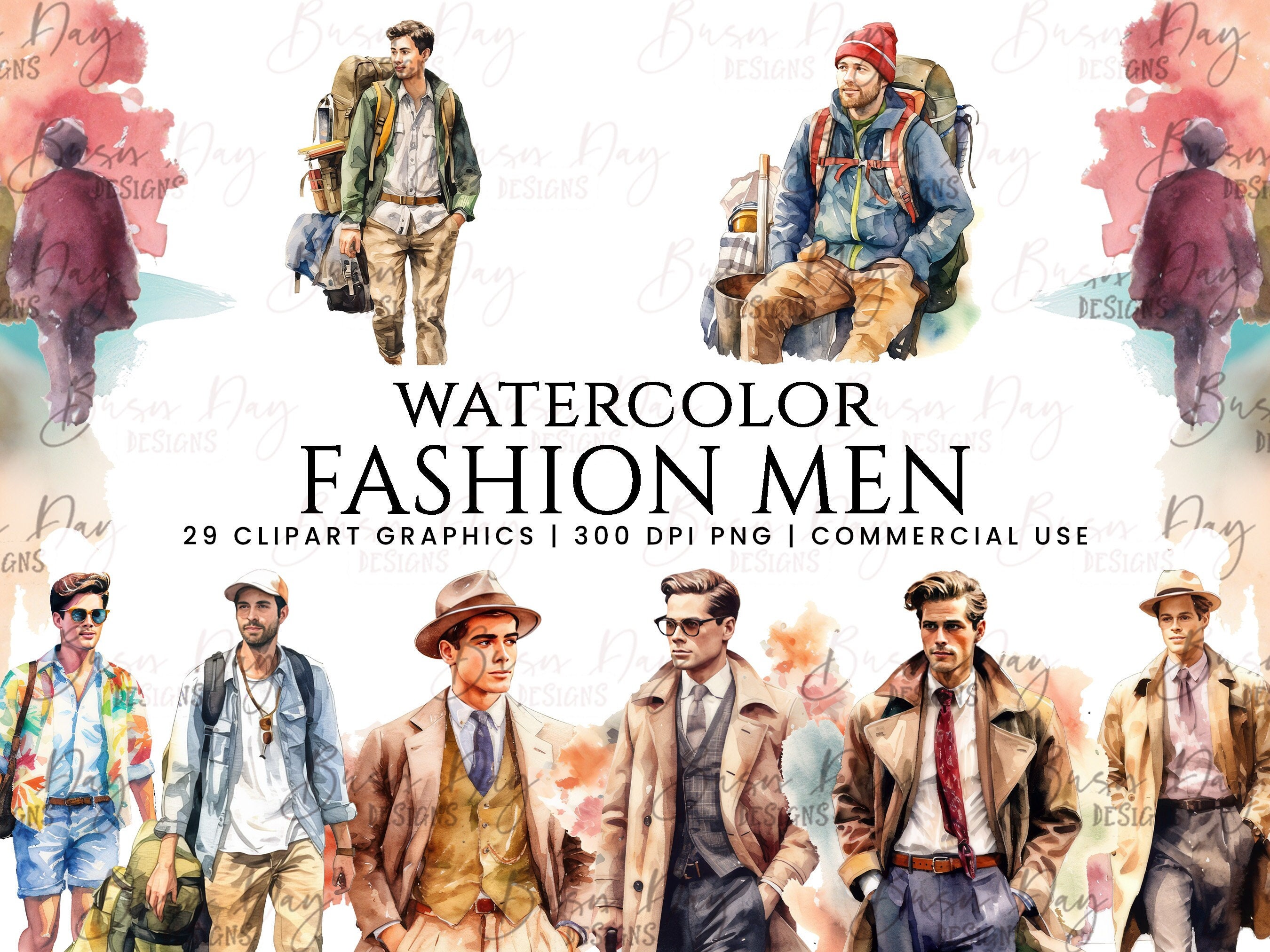 Watercolor Fashion Men Clipart Bundle (digital Download) - Etsy