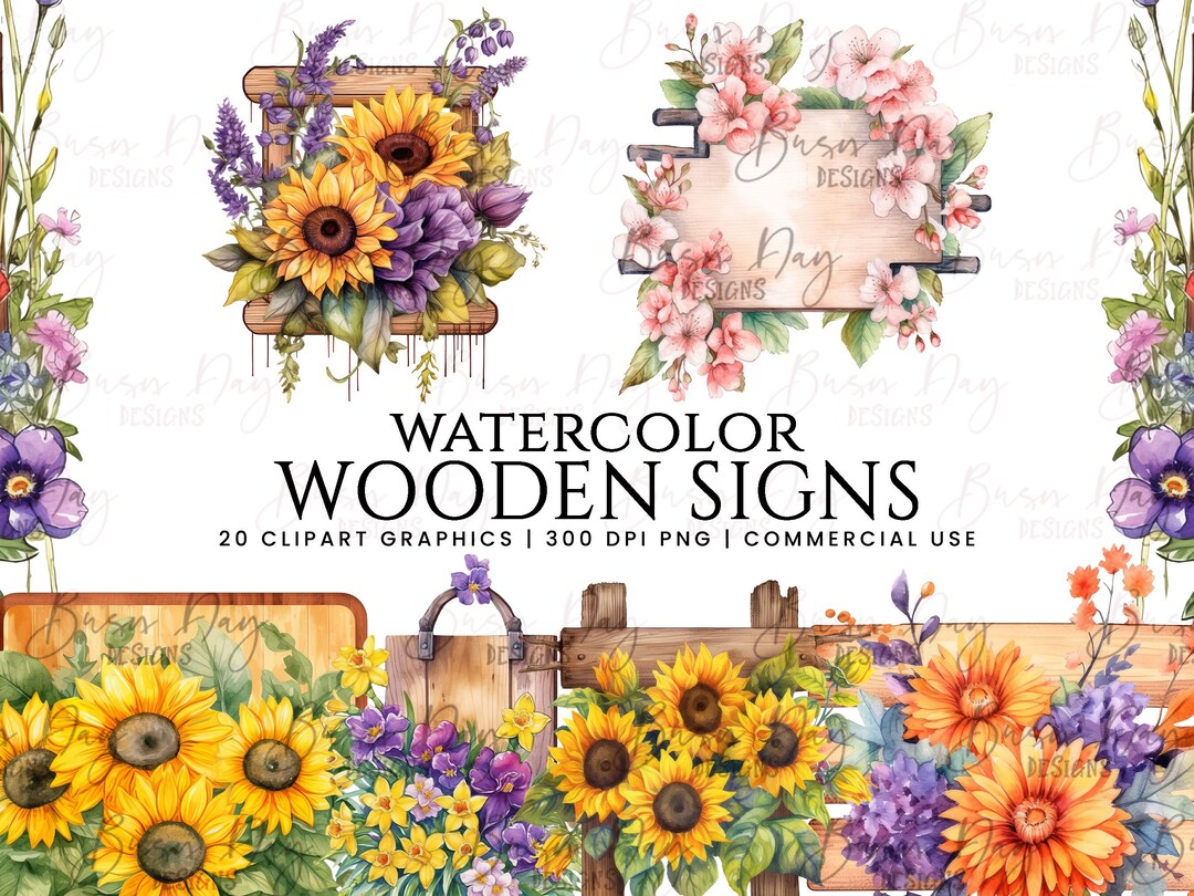 20 Watercolor Wooden Sign Clipart Bundle, Digital Download, Digital ...