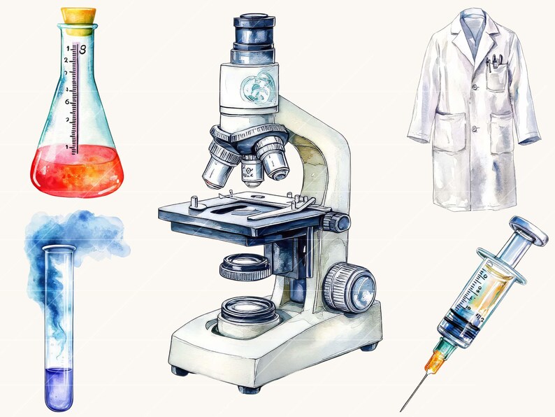 Watercolor Science Lab Clipart Bundle: 25 PNG Files (digital Download ...