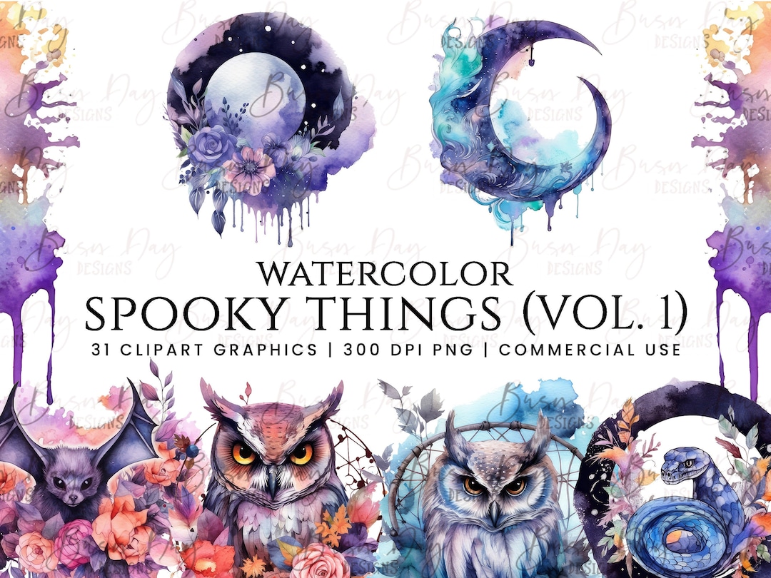 31 Watercolor Spooky Things Clipart, Clipart Bundle, Commercial Use ...