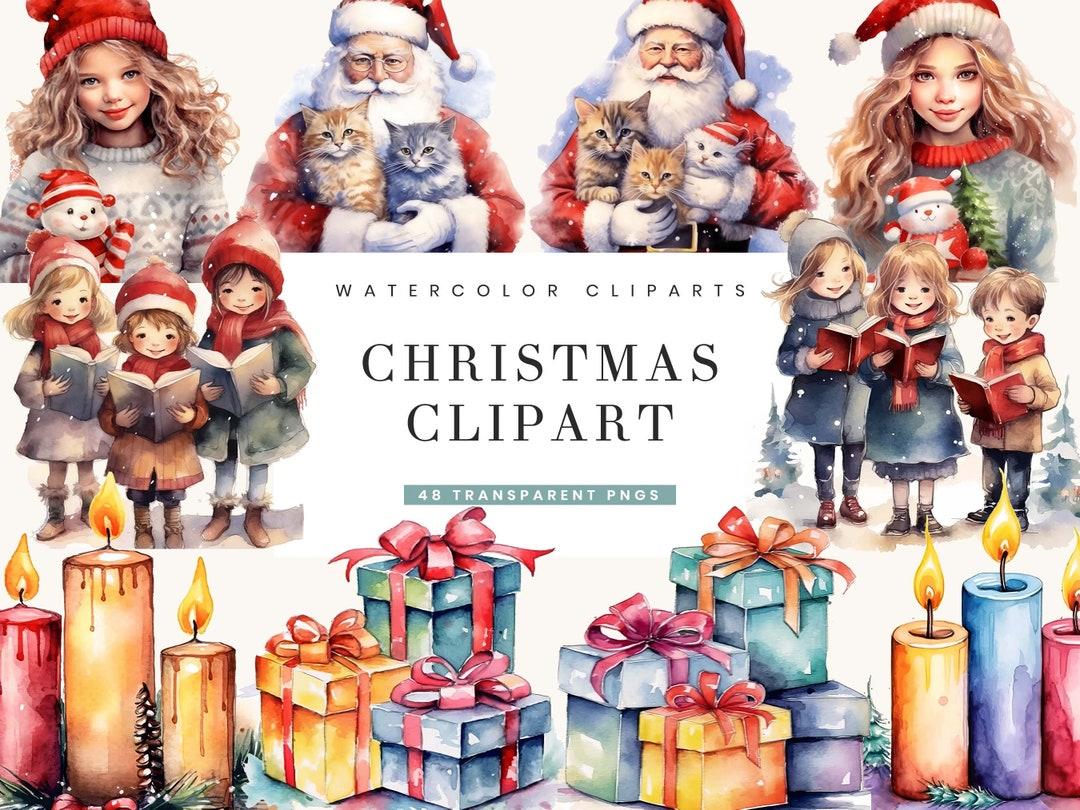 48 Watercolor Christmas Clipart Bundle Digital Download, Sublimation ...