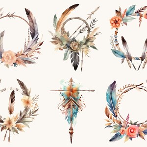 28 Watercolor Boho Feather Arrows Clipart Bundle, Digital Download ...
