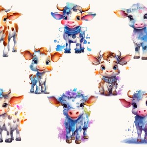 23 Watercolor Cute Baby Cartoon Cow Clipart Bundle, Digital Download ...