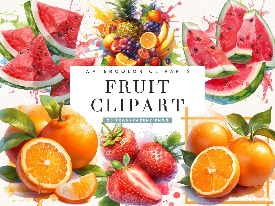 Watercolor Fruit Clipart Bundle: 25 PNG Sublimation Designs (digital ...