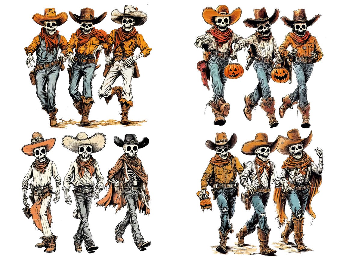 Western Halloween Clipart: Howdy Ghouls, Cowboy Skeletons (digital ...