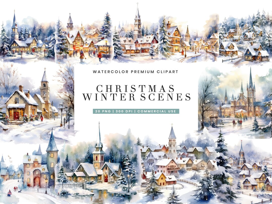 Watercolor Christmas Winter Scenes Clipart Bundle (digital Download) - Etsy